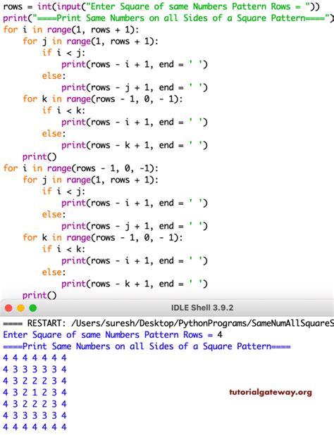 Python Program To Print Same Numbers On All Sides Of A Square
