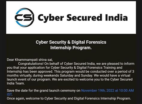 Khammampati Shiva Sai On Linkedin Cybersecurity Opportunity2022