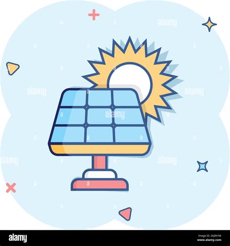 Solar Panel Icon In Comic Style Ecology Energy Cartoon Vector