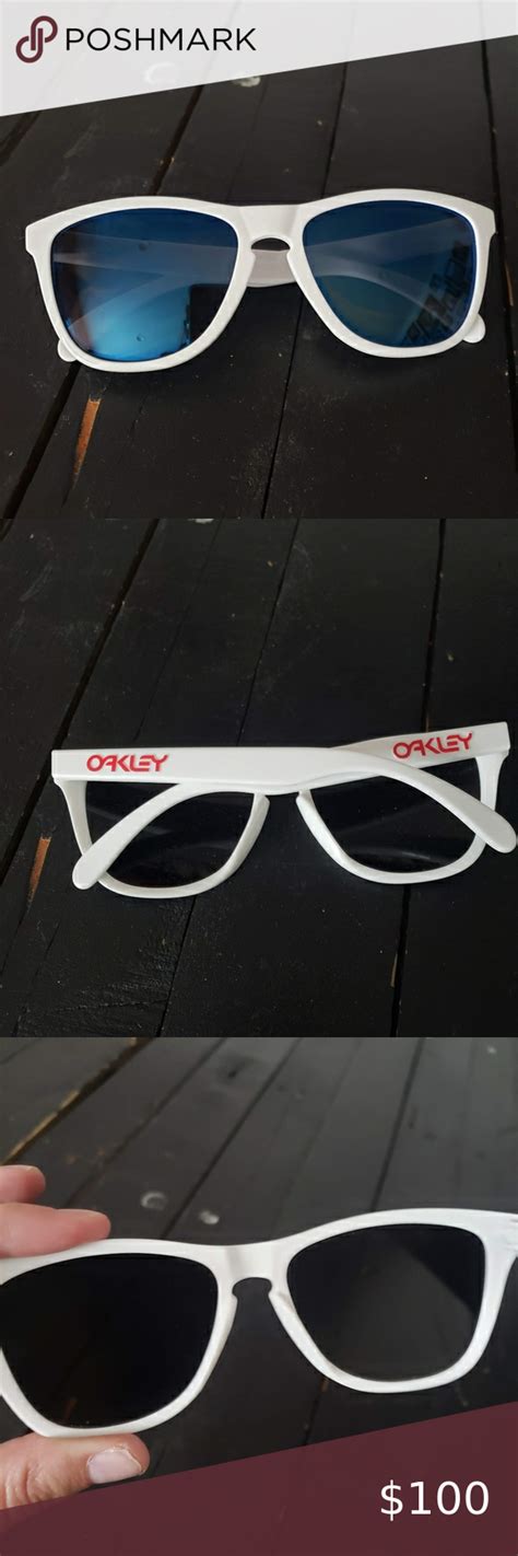 Oakley Frogskins White Frame Sunglasses Blue Polarized Lens Unisex
