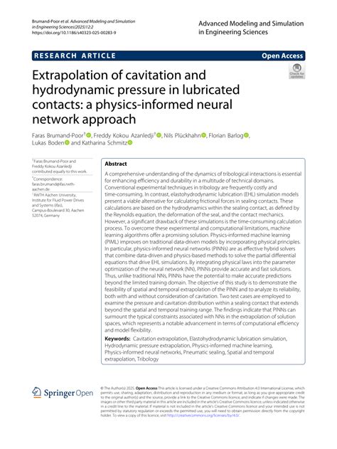 Pdf Extrapolation Of Cavitation And Hydrodynamic Pressure In Lubricated Contacts A Physics