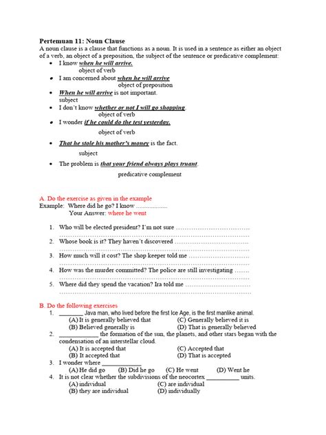 Pertemuan 11 Noun Clause Pdf Verb Clause