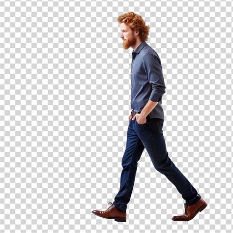Молодой человек идущий сбоку изолированный на прозрачном фоне Премиум Psd Файл