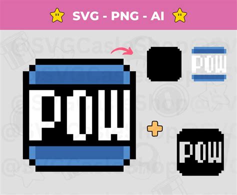 Mario Svg Pow Block Svg Png Super Mario Bros Vector Cut File Printable Pow Box Clipart Super