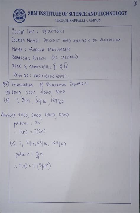 Daa Assignment Tiruchirappalli Campus Course Cobe 18c204 T Course
