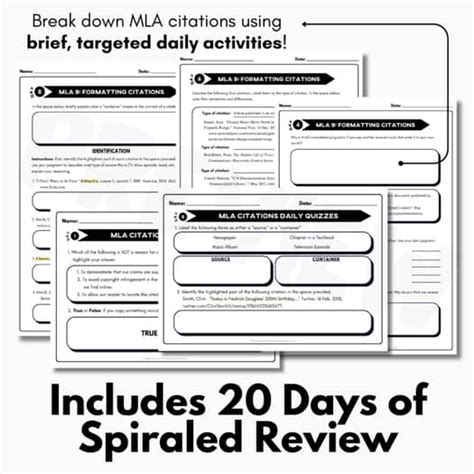 Mla Format Mla 9 Citations Worksheets Examples Cheat Sheet Citing Sources