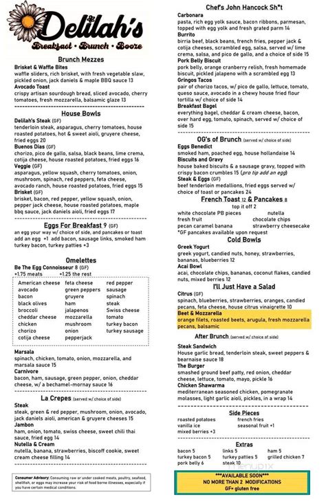 Menu Of Delilahs In Orland Park Il 60462