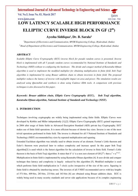 Pdf Low Latency Scalable High Performance Elliptic Curve Inverse Block In Gf 2 M