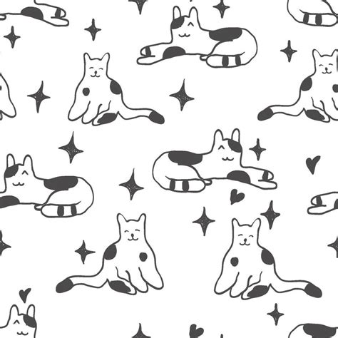 Seamless Pattern With Spotted Cats In Hand Drawn Style 75755483 Vector