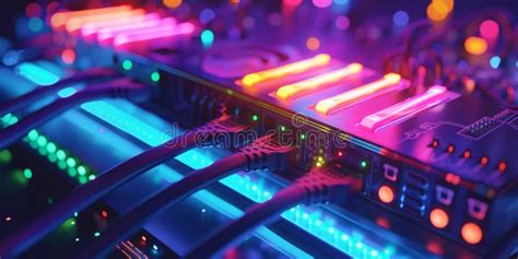 Close Up Of Colorful Network Cables Connected In A Data Center Symbolizing Digital