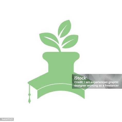 창조적 인 현대 자연 교육 로고 디자인 졸업 모자와 화분 아이콘 로고 Educational Institutions And Organizations에 대한 스톡 벡터 아트 및
