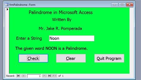 Free Programming Source Codes And Computer Programming Tutorials Palindrome In Microsoft Access