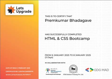 Premkumar Bhadagave On Linkedin Webdevelopment Html Css Learning Letsupgrade Certification