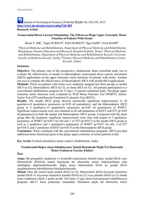Pdf Transcranial Direct Current Stimulation The Effects On Plegic Upper Extremity Motor