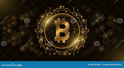 Futuristic Golden Bitcoin Digital Currency Computer Cpu Concept Of Cryptocurrency Mining