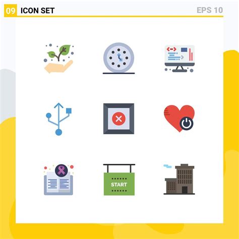 Set Of 9 Vector Flat Colors On Grid For Shutdown Delete Data Box