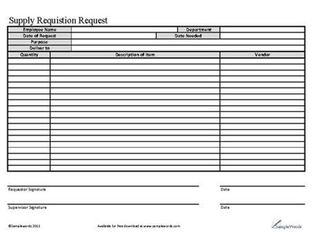 Supply Requisition Form Equipment Request Template