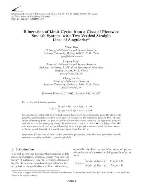 Pdf Bifurcation Of Limit Cycles From A Class Of Piecewise Smooth Systems With Two Vertical