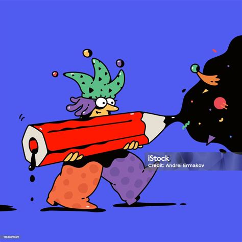 연필 창조적 인 캐릭터 디자이너는 공간을 그립니다 환상적인 세계를 창조 벡터 장식 아이템 파란색 배경에 고립 된 그래픽 요소입니다 개념에 대한 스톡 벡터 아트 및 기타