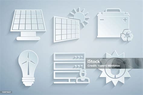 고객 관리 서버 재활용이 있는 자동차 배터리 전구 풍력 터빈 태양 에너지 패널 태양 및 아이콘을 설정합니다 벡터 3차원 형태에 대한 스톡 벡터 아트 및 기타 이미지 Istock