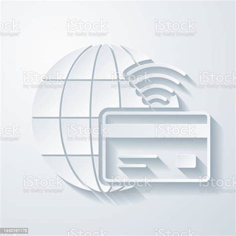 전세계 비접촉식 결제 빈 배경에 종이 자르기 효과가 있는 아이콘 3차원 형태에 대한 스톡 벡터 아트 및 기타 이미지 3차원 형태 개념 고객 Istock