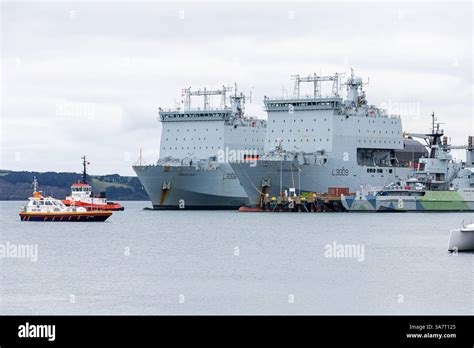 Royal Fleet Auxiliary Bay Class Ship Rfa Mounts Bay L3008 Arrives Into Falmouth 27th March