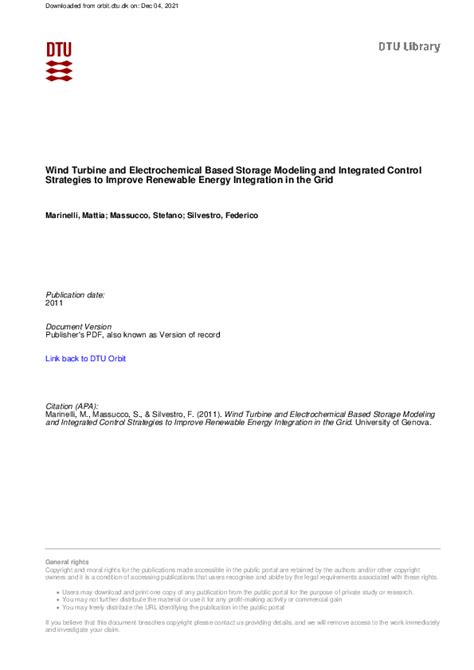 Pdf Wind Turbine And Electrochemical Based Storage Modeling And Integrated Control Strategies