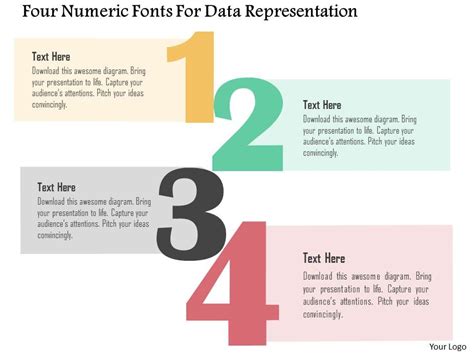 Four Numeric Fonts For Data Representation Flat Powerpoint Design Graphics Presentation