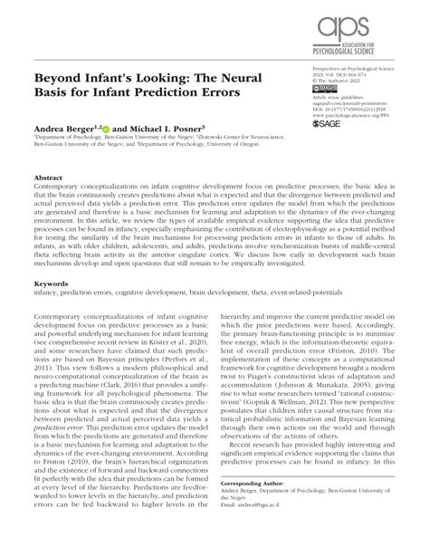 Pdf Beyond Infants Looking The Neural Basis For Infant Prediction Errors