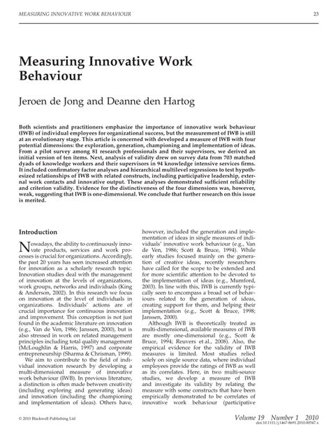 Pdf Measuring Innovative Work Behavior