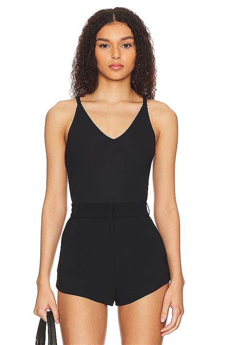 Spanx Ribbed Deep V Neck Bodysuit In Classic Black Revolve