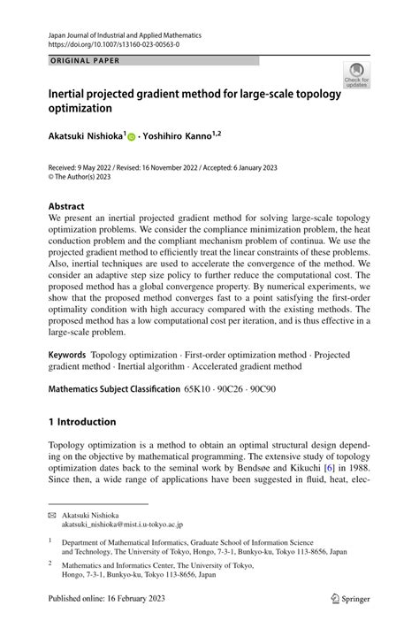 Pdf Inertial Projected Gradient Method For Large Scale Topology Optimization