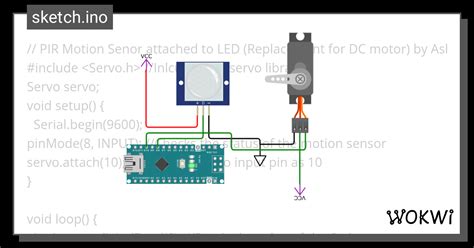 pir motion sensor with servo wokwi esp32 stm32 arduino simulator