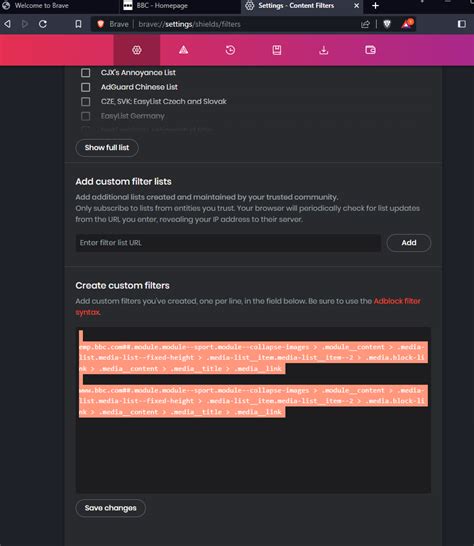 Cr Custom Filters Textbox Appearance In Brave Adblock Has Changed Issue Brave