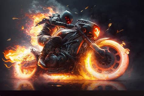 Biker On A Motorcycle Or Motorbike On Fire Rider On A Bike Or Chopper