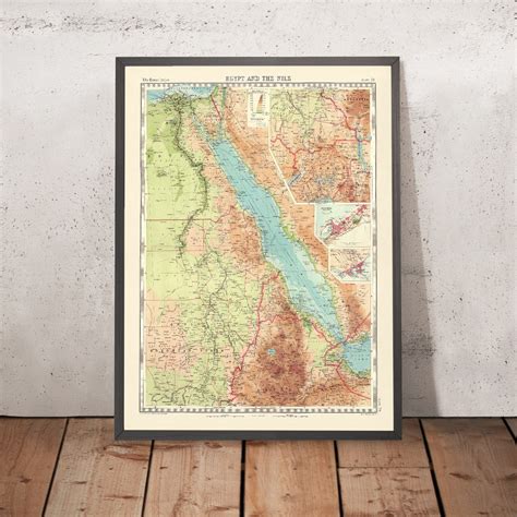 Old Topographical Map Of Egypt By Bartholomew 1922 Cairo Alexandria