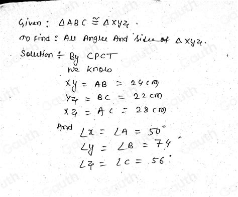 Solved Learning Task I 1 Given Abc≌ Xyz Solve For The Angles And