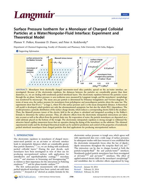 Pdf Surface Pressure Isotherm For A Mono Layer Of Charged Colloidal