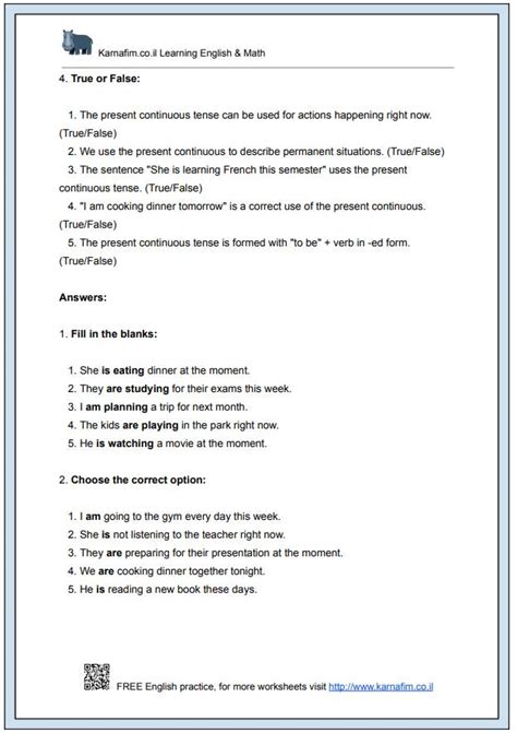 Mini Lesson 018 The Present Continuous For Ongoing Actions קרנפים דפי עבודה בחשבון 🦏
