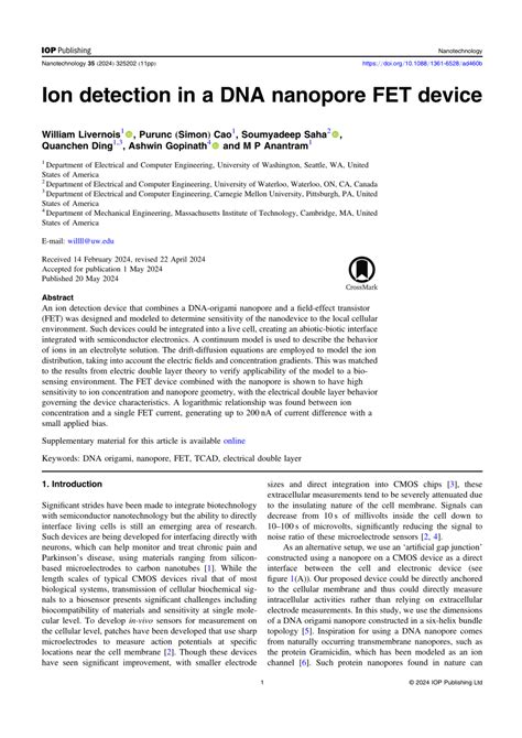 Ion Detection In A Dna Nanopore Fet Device Request Pdf