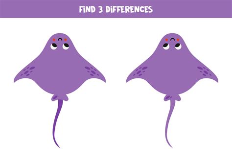 Find 3 Differences Between Two Cartoon Stingrays 20448936 Vector Art