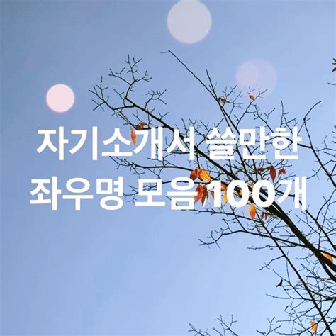 자기소개서 쓸만한 좋은 좌우명 추천 좌우명 모음 100개 네이버 블로그