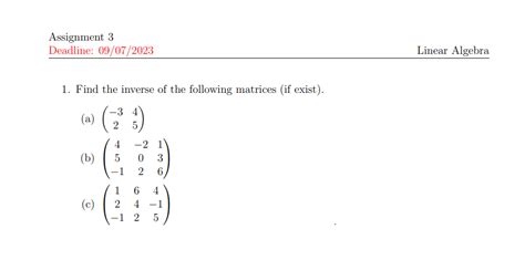 Solved Find The Inverse Of The Following Matrices If Chegg
