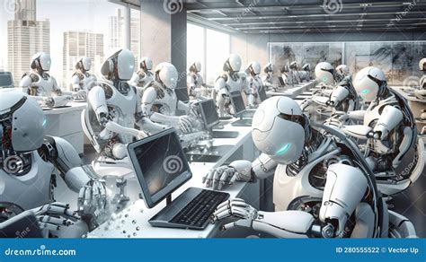 Ai Robots Working In Office Generative Ai Stock Illustration
