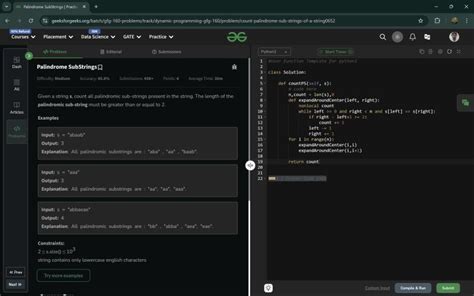 gfg160 day115 geeksforgeeks palindrome substrings string