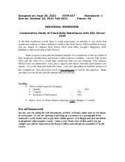 Homework Fall 2022 Doc Assigned On Sept 20 2022 ISTM 637 Homework 1 Due On October 20 2022