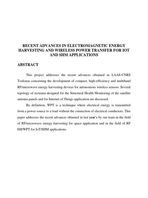 Recent Advances In Electromagnetic Energy Harvesting And Wireless Power Transfer For Iot And Shm
