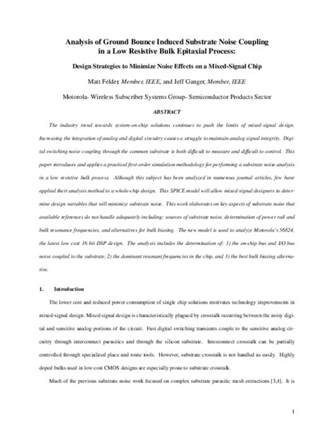 Pdf Analysis Of Ground Bounce Induced Substrate Noise Coupling In A Low Resistive Bulk