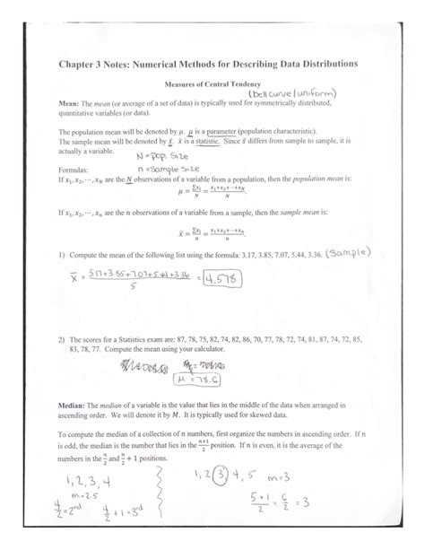 Math 246 Chapter 3 Notes Numerical Methods For Describing Data