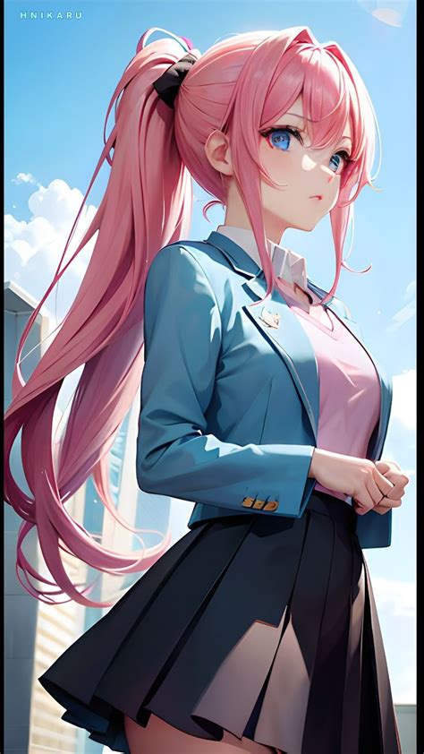 A Girl With Pink Hair And Blue Eyes Gadis Animasi Ilustrasi Karakter